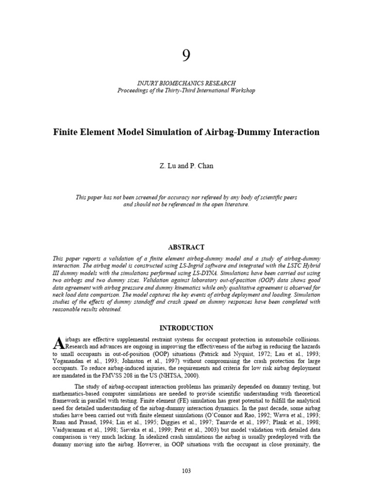Finite Element Model Simulation of Airbag-Dummy Interaction: Z. Lu and ...