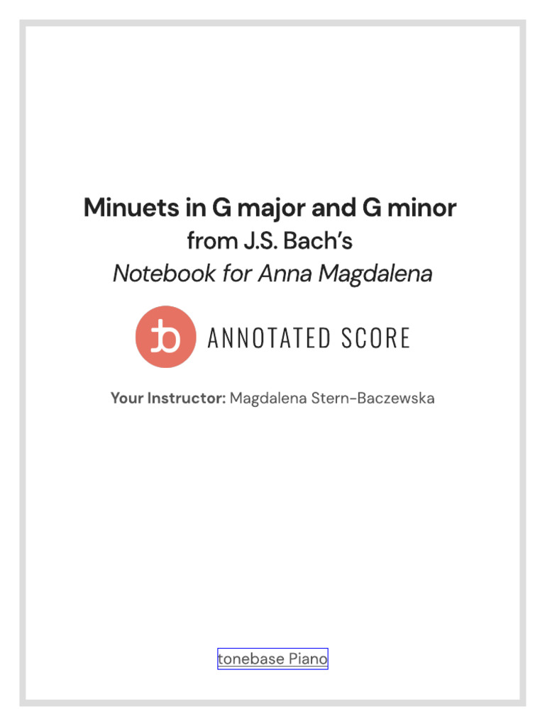 Bach - Minuets in G From Anna Magdalena Notebook - Magdalena Stern Baczewska - Tonebase ...