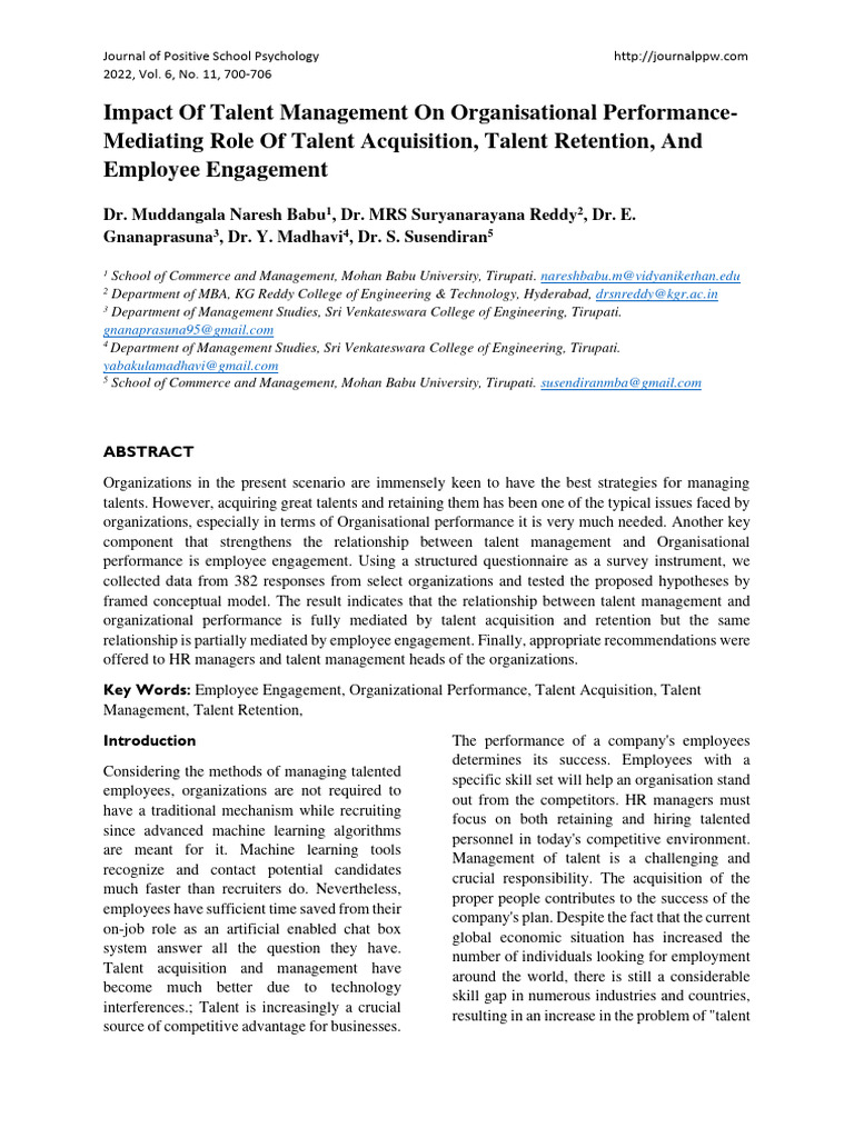 Impact of Talent Management On Organisational Performance-Mediating ...
