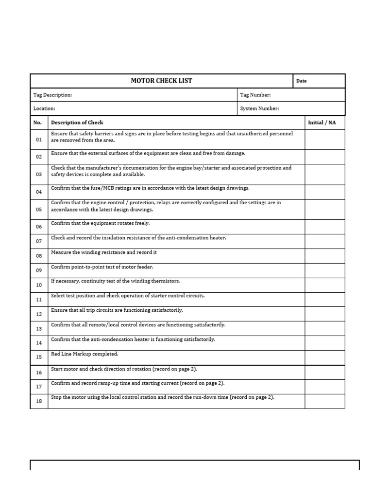 Electric Motor Inspection Checklist | PDF | Fuse (Electrical) | Electronics