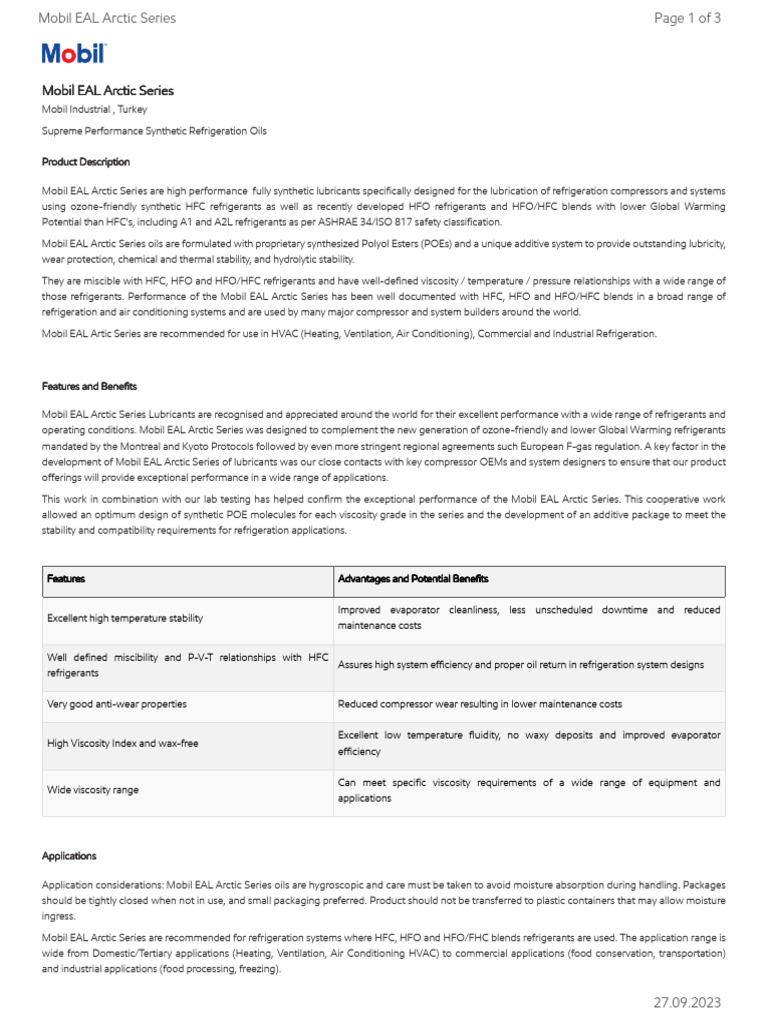 GL-XX-Mobil-EAL-Arctic-Series | PDF | Exxon Mobil | Fuel Oil