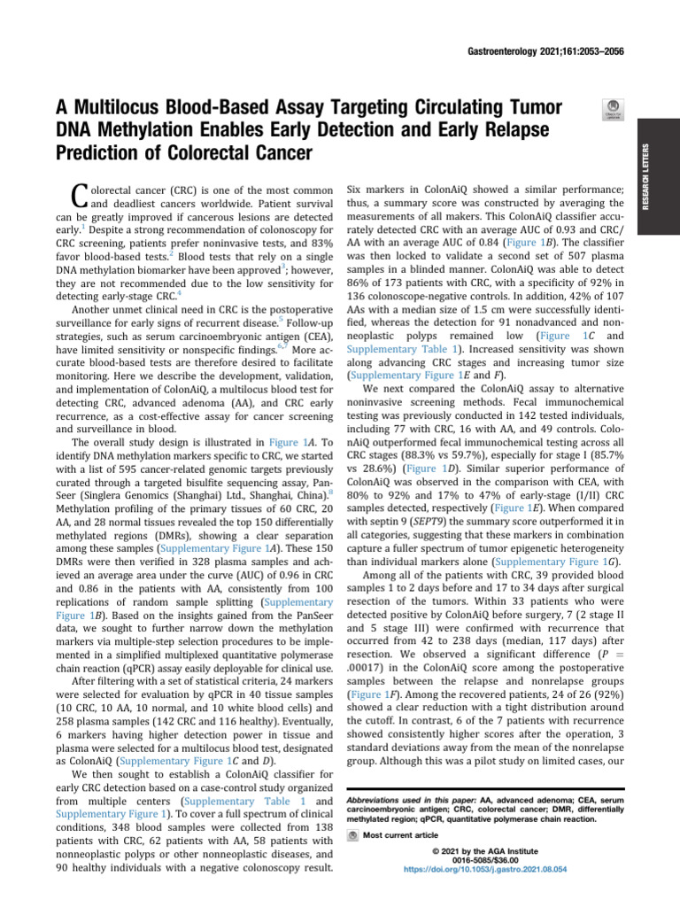 Multilocus Blood Based Colon Cancer Screening and MRD | PDF ...