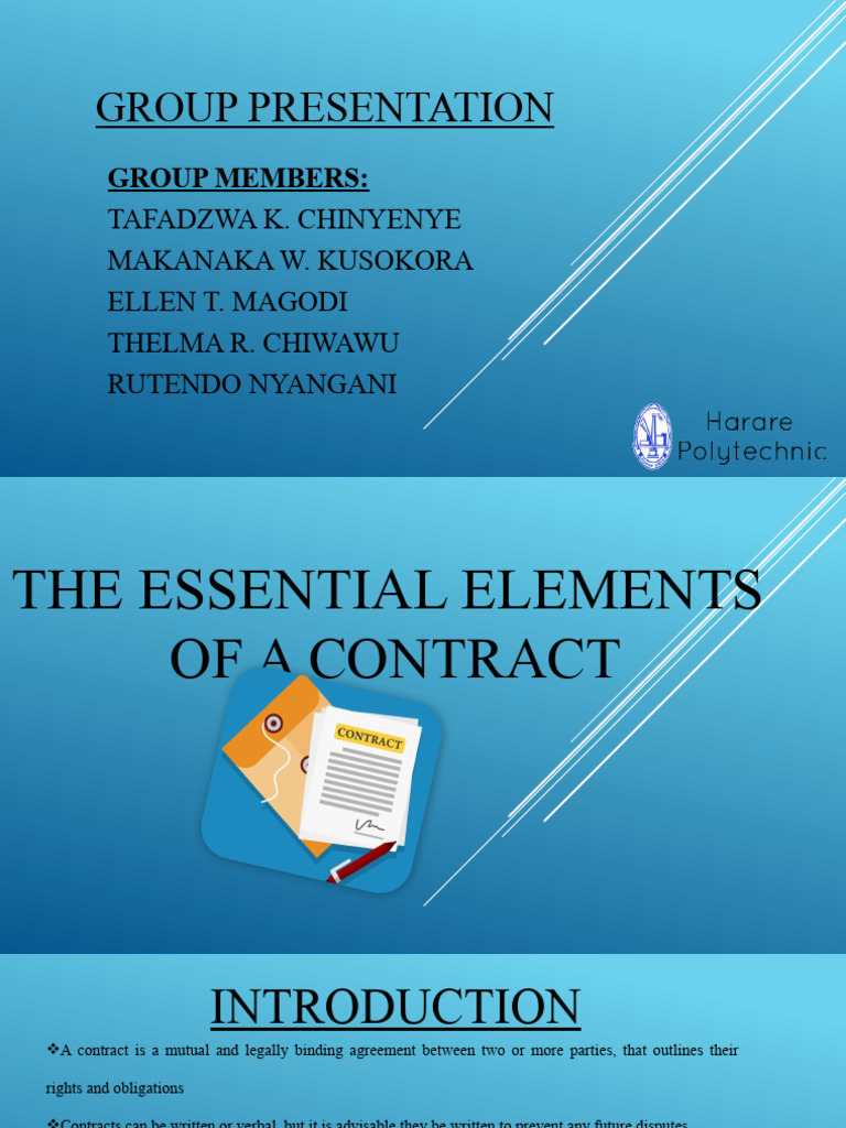 Essential Elements Of A Contract Pdf Offer And Acceptance