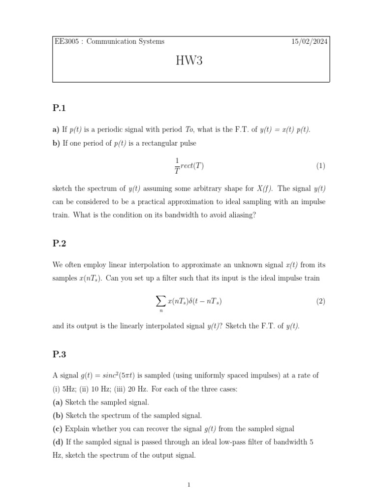HW 3 | PDF | Sampling (Signal Processing) | Signal To Noise Ratio