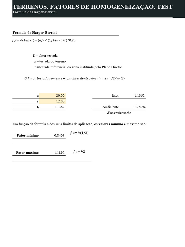 Planilha para Calculo Do Fator de Testada | PDF | Educação Científica ...