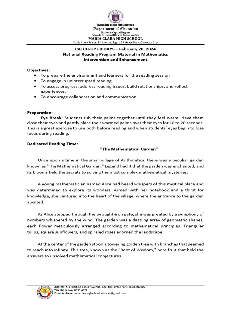 DEAR Catch Up Friday 02.28.24 Mathematics 9 | PDF | Mathematics | Learning