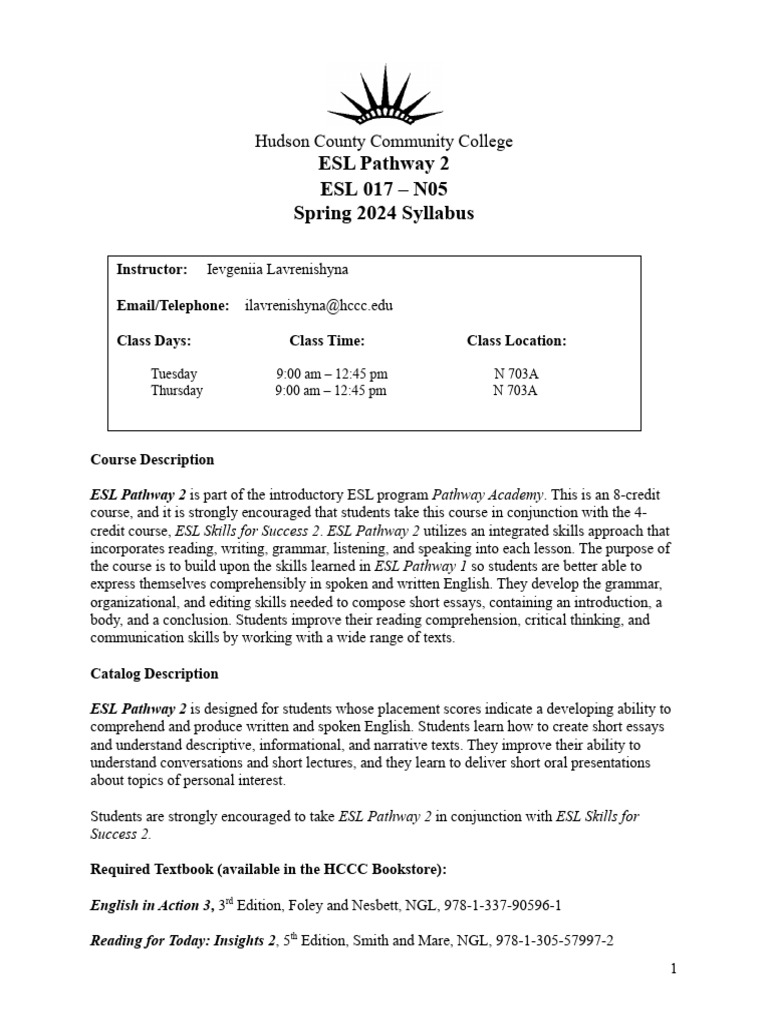 ESL Pathway 2 Syllabus | PDF | English As A Second Or Foreign Language ...