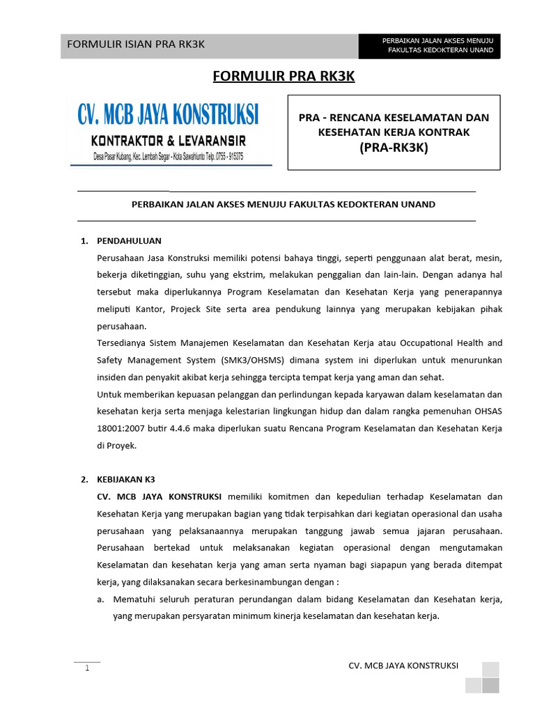 Formulir Pra RK3K Unand | PDF | Teknologi & Rekayasa