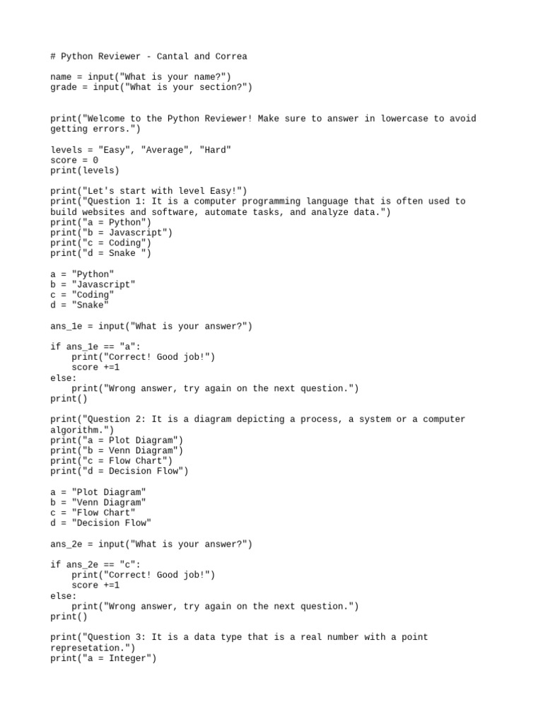Python Quiz for Beginners | PDF | Boolean Data Type | Data Type