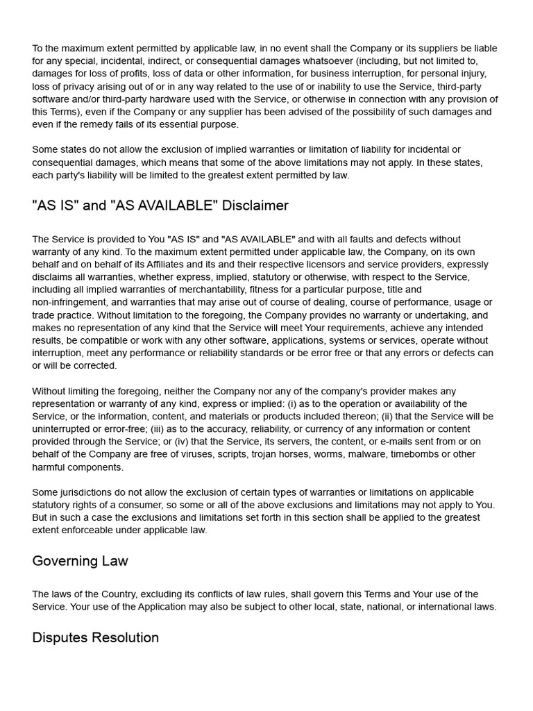 Sample Terms of Service Template 6 | PDF | Implied Warranty | Damages