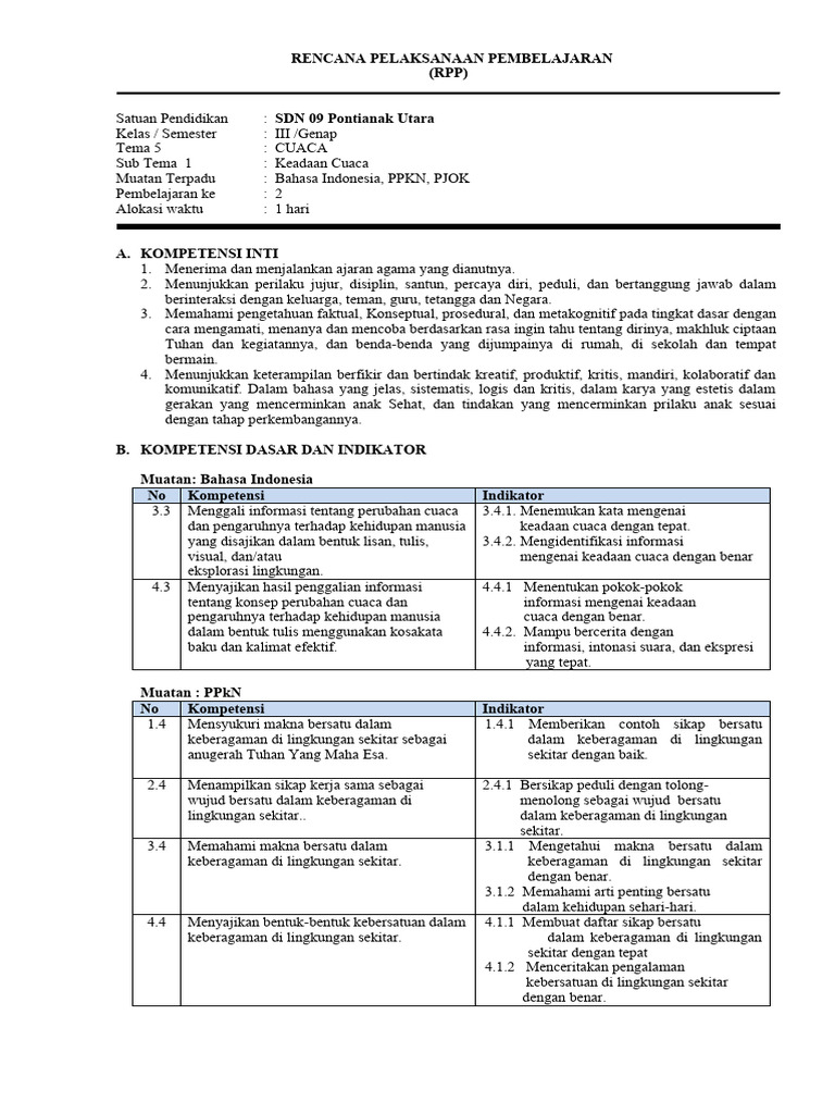 RPP Tema 5 Subtema 1 (Pembelajaran 2) | PDF