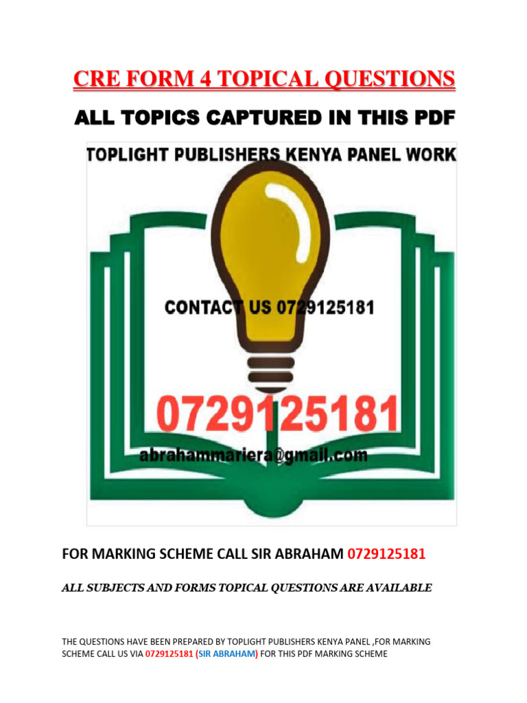 Cre Form 4 Topical Questions | PDF | Christian Ethics | Substance Abuse