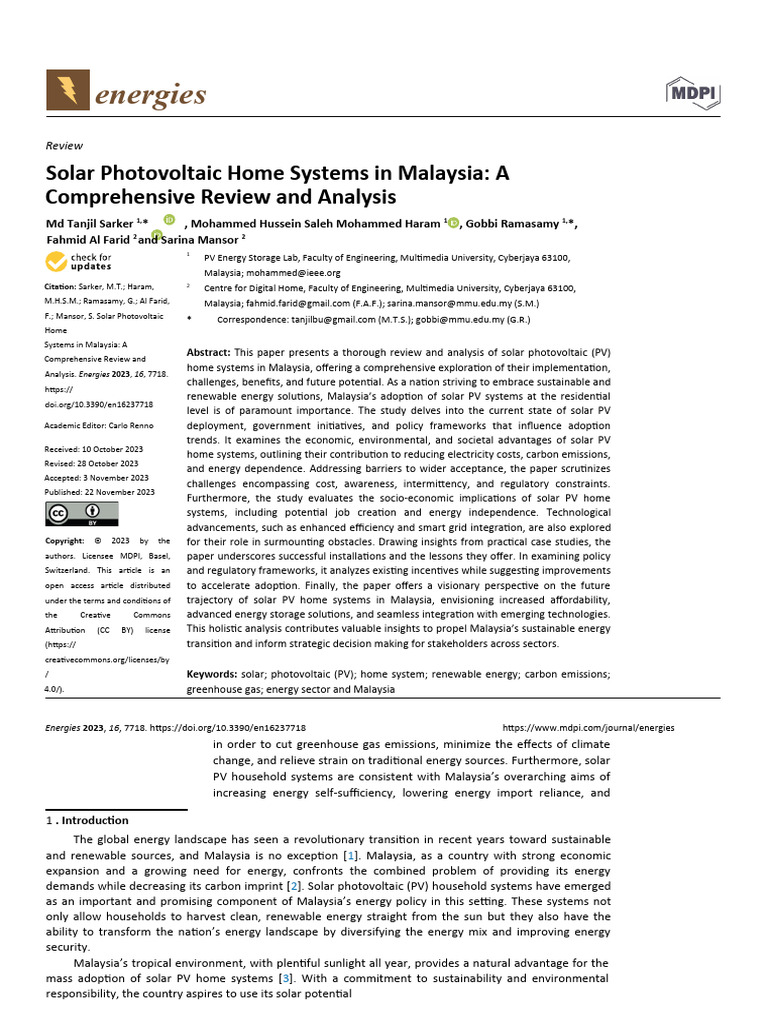1 Solar Photovoltaic Home Systems in Malaysia A Comprehensive Review and Analysis | PDF | Solar ...
