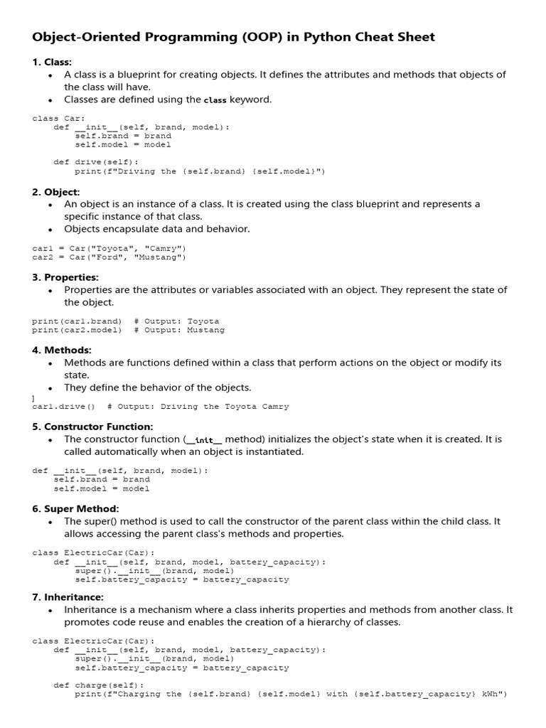 ICT10 OOP CheatSheet | PDF | Class (Computer Programming) | Method ... ICT10 OOP CheatSheet | PDF | Class (Computer Programming) | Method ...