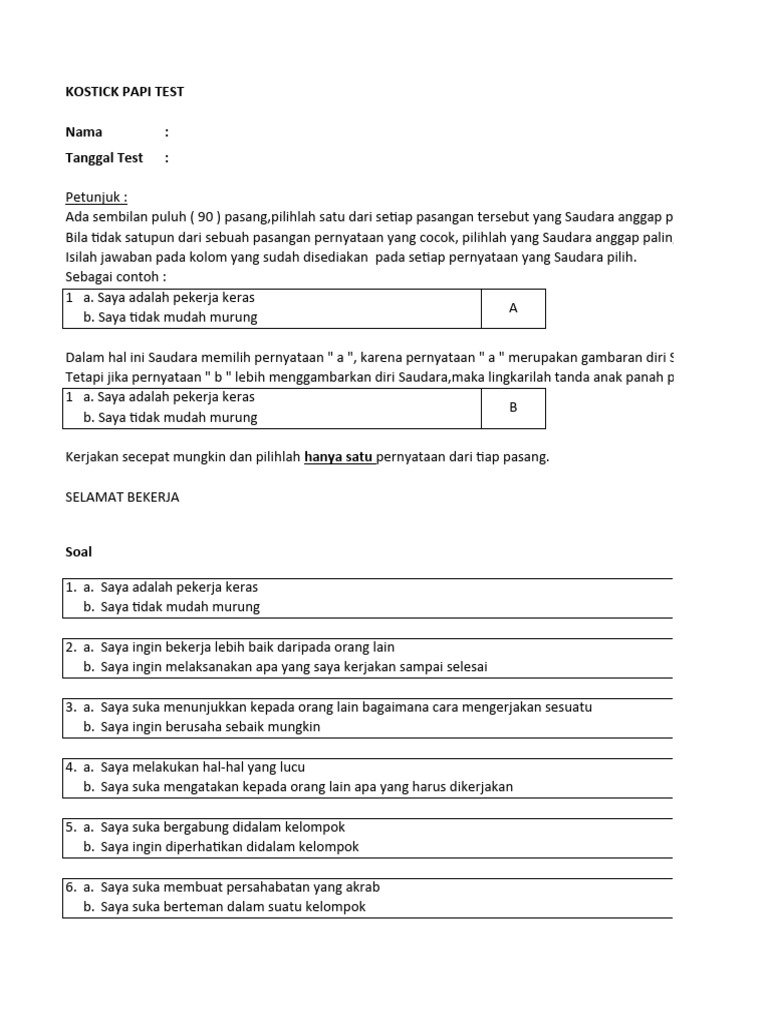 Papi Kostick Test | PDF