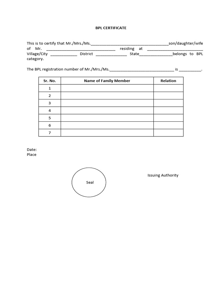 Format For BPL Certificate 20221206154023 | PDF