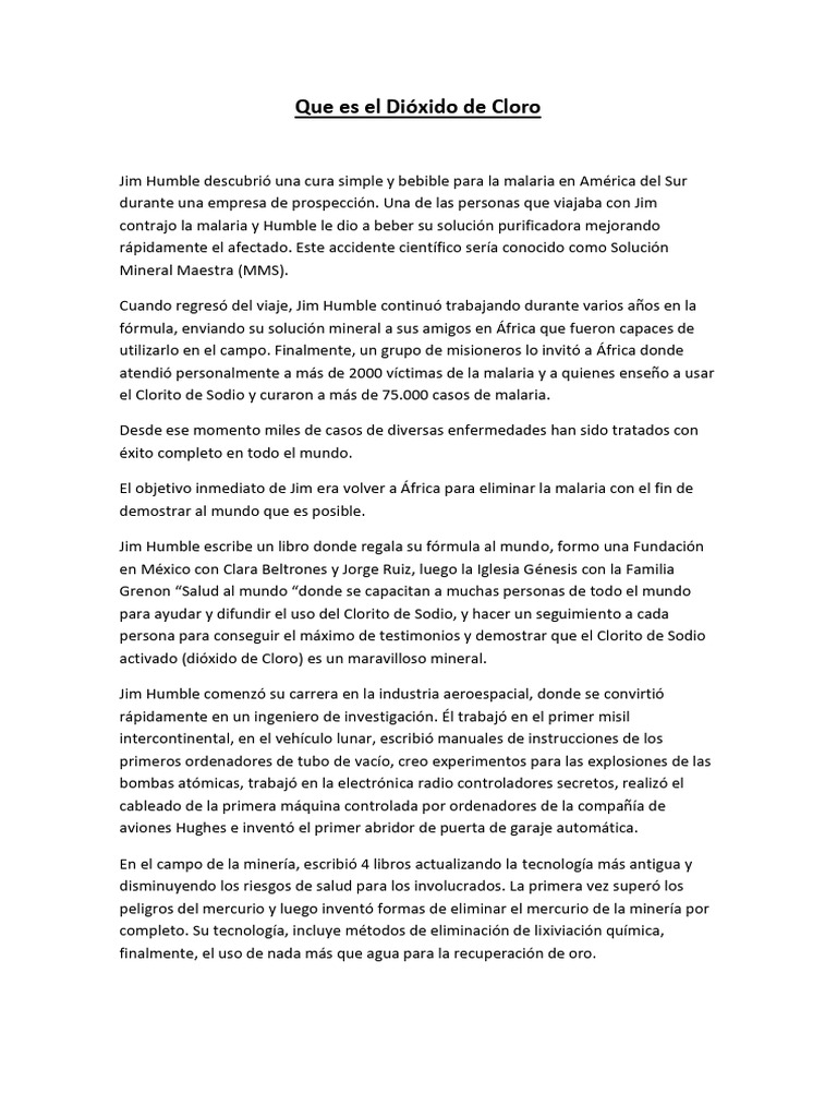 3 Explicacion MMS - CDS - Dioxido de Cloro | PDF | Veneno | Ácido