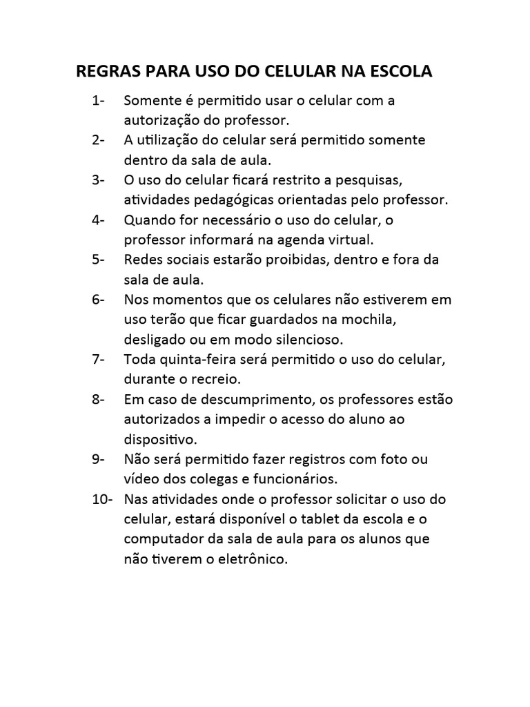 Regras para Uso Do Celular Na Escola | PDF | Bem-estar