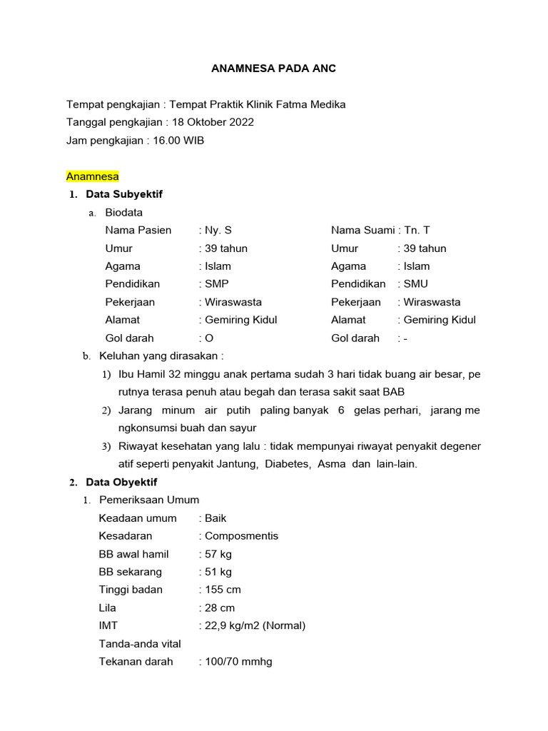 Anamnesa Pada Anc | PDF | Kesehatan Holistik