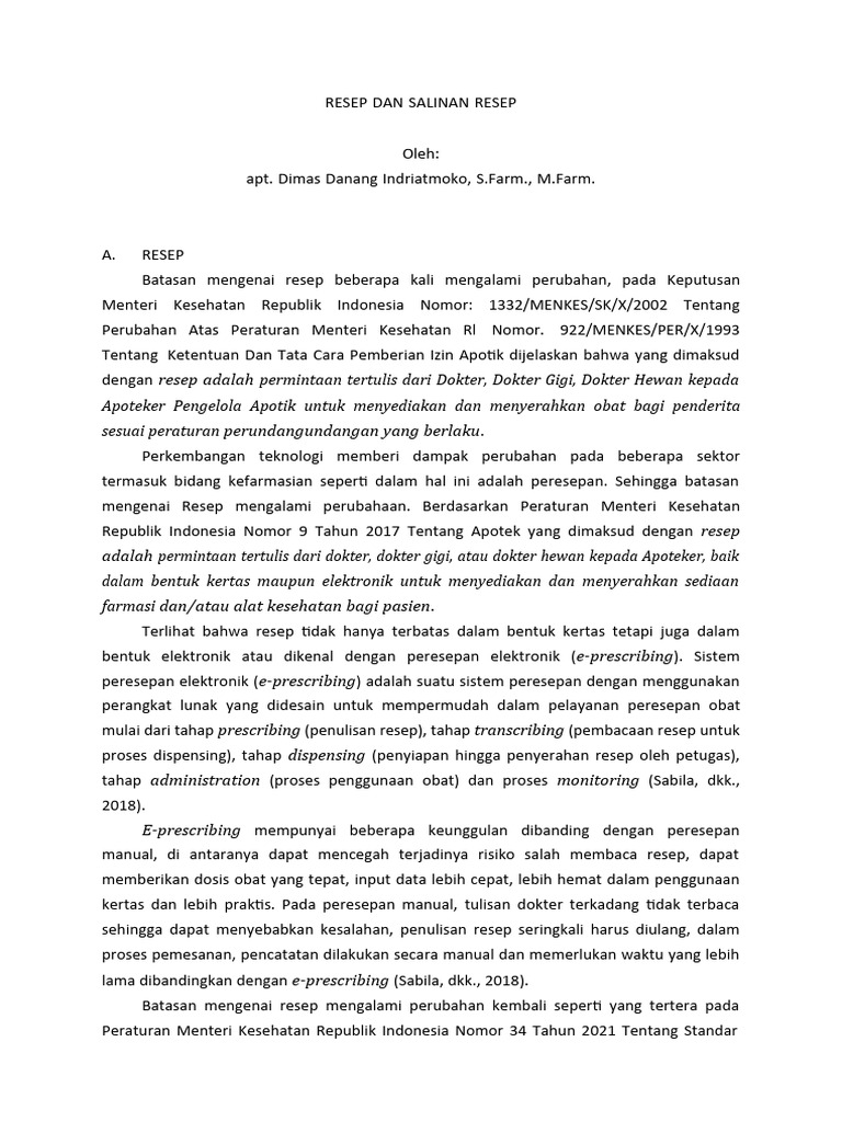 Panduan Resep dan Salinan Resep | PDF