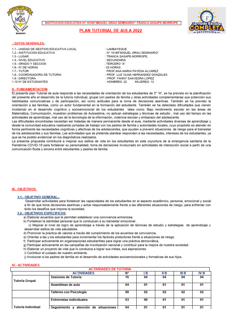 Plan Tutorial 2022 para Secundaria | PDF | Aprendizaje | Ciencia cognitiva