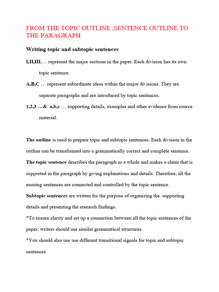 From The Topic and Sentence Outline To The Paragraph Kopyası | PDF | Grammar | Syntax