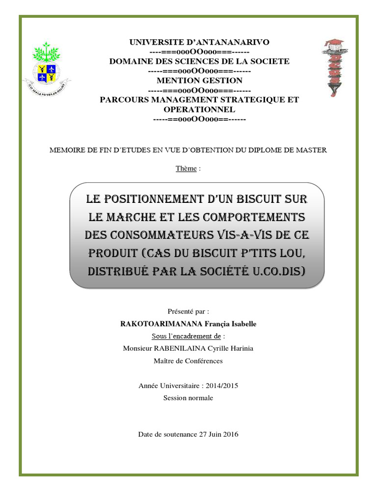 Analyse Marché Francais Des Biscuits (Mise en Page Interpretations Des ...
