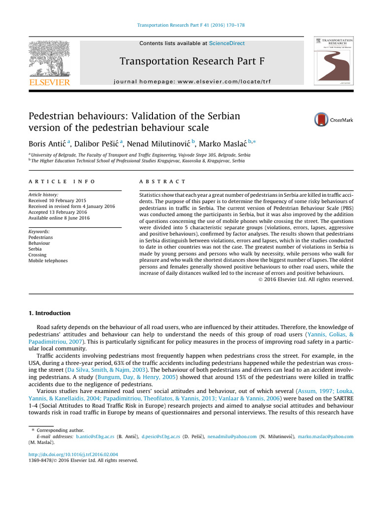 Pedestrian Behaviours - Serbian | PDF | Pedestrian | Traffic