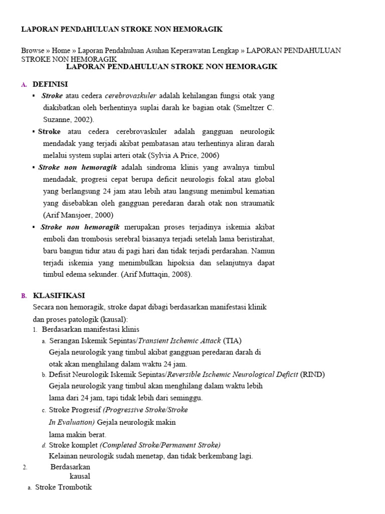 Laporan Pendahuluan Stroke Non Hemoragik-Dikonversi | PDF
