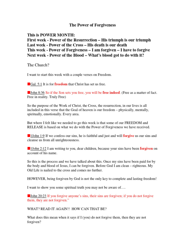 The Power of The Forgiveness - Sermon Notes | PDF | Forgiveness ...
