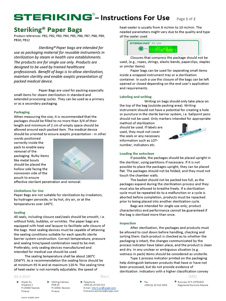 Steriking®-Paper-Bags - IFU MDR 062021 | PDF | Sterilization (Microbiology)