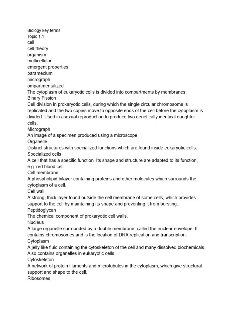 Biology Key Terms | PDF | Cell (Biology) | Organelle