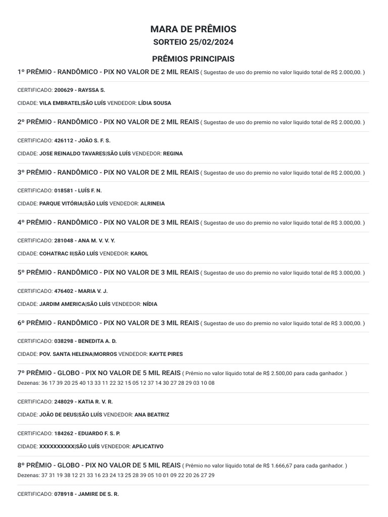 Sorteio de Prêmios em São Luís 2024 | PDF