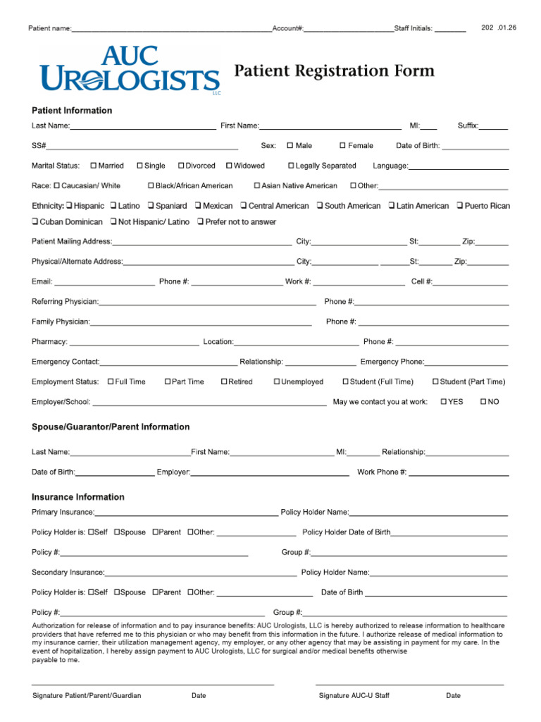 Urology Patient Information Form | PDF