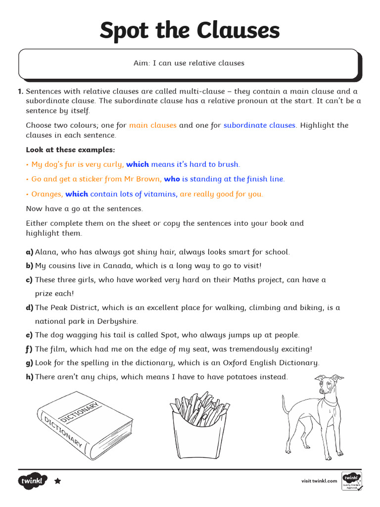 Spot The Clauses Differentiated Activity Sheets - Ver - 4 | PDF ...