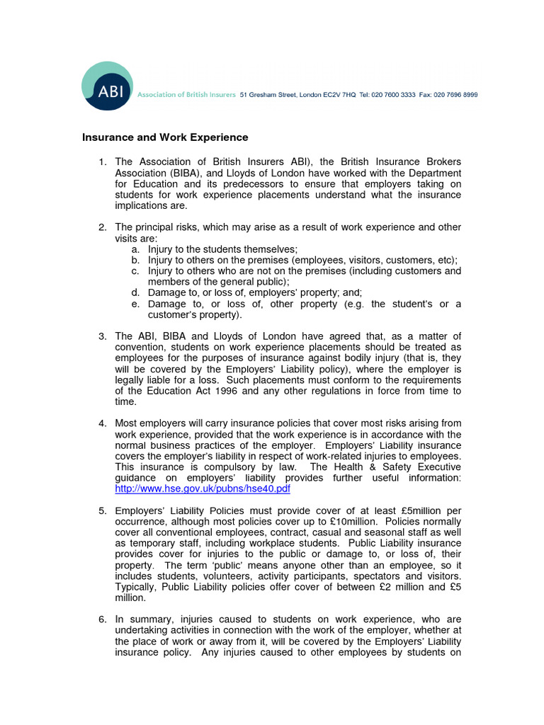 abi-guide-to-insurance-and-work-experience | PDF | Liability Insurance ...