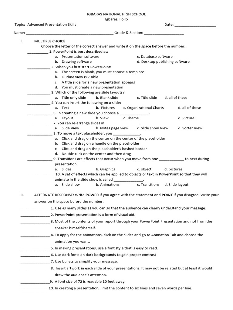 Powerpoint Practice Test | PDF | Page Layout | Microsoft Power Point