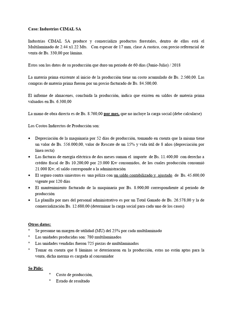 Caso Cimal | PDF | Negocios | Finanzas y dinero
