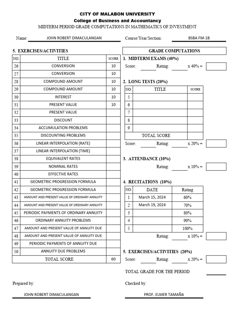Midterm Period Grade Computations | PDF
