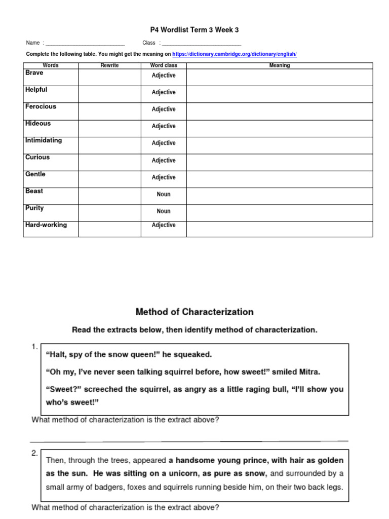P4 Vocabulary and Characterization Guide | PDF