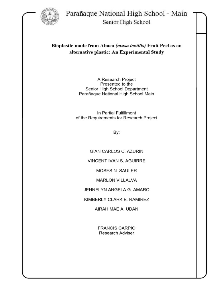 Bioplastic from Abaca Fruit Peel Study | PDF | Scientific Method | Science