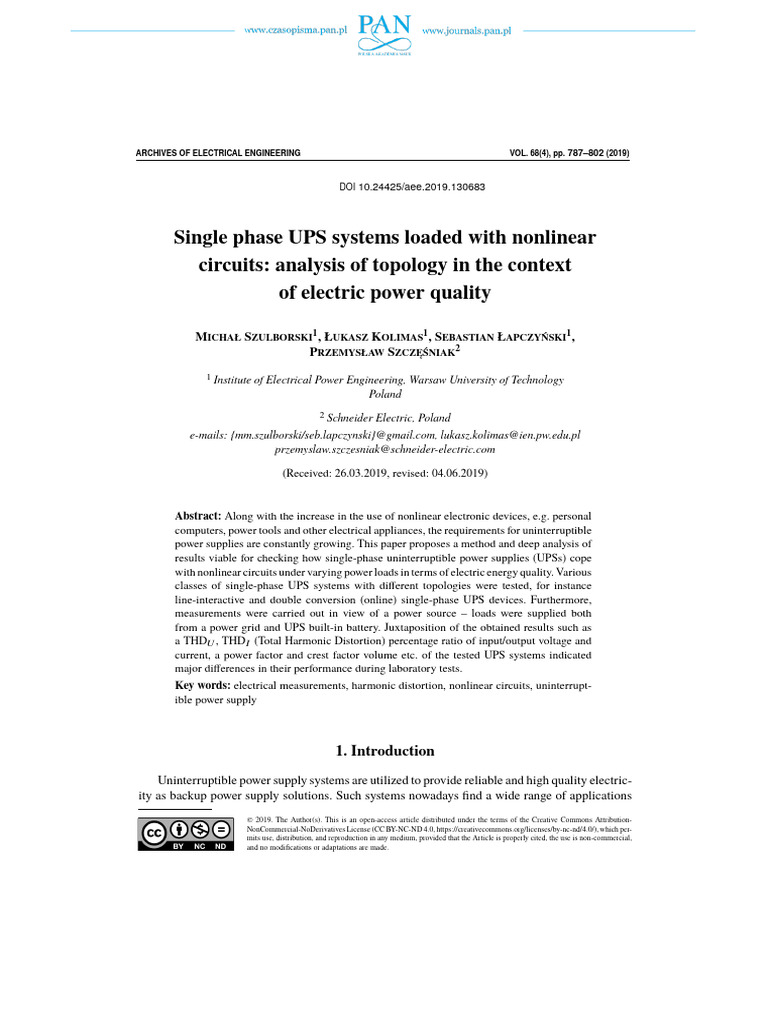 Single Phase UPS Systems Loaded With Nonlinear Circuits: Analysis of Topology in The Context of ...