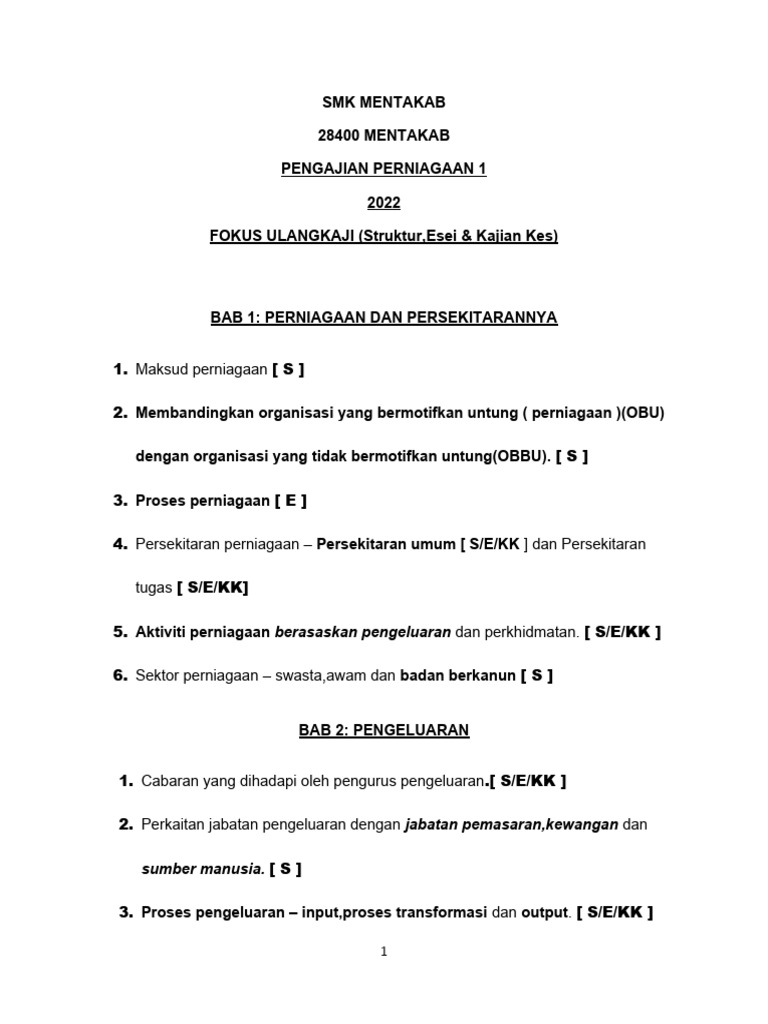 Fokus Ulangkaji Pp1 2022 | PDF