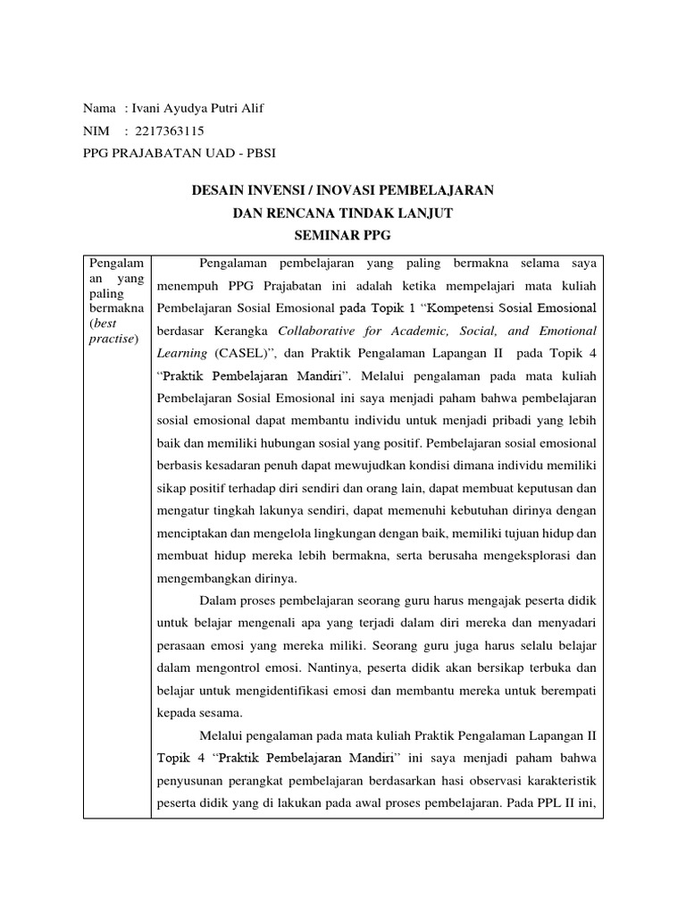 Desain Invensi Atau Inovasi Pembelajaran Dan Rencana Tindak Lanjut ...