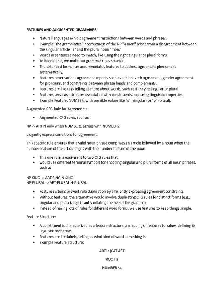 FEATURES AND AUGMENTED GRAMMARS Overall | PDF | Grammatical Number | Plural