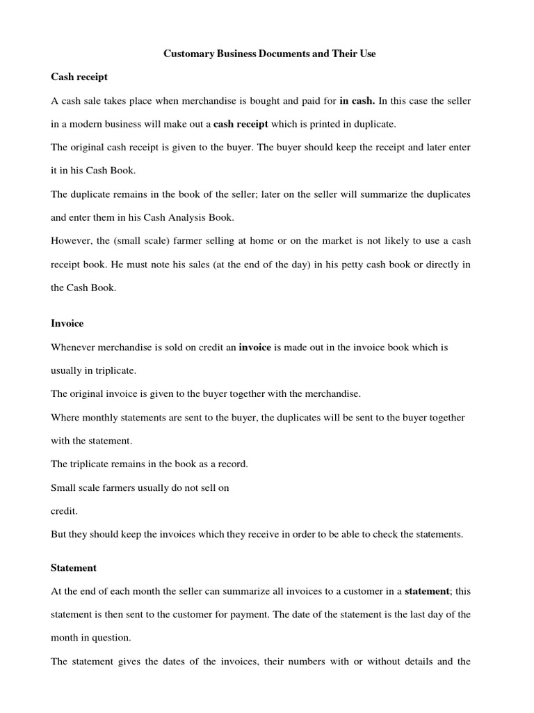 Customary Business Documents and Their Use | PDF | Cheque | Receipt