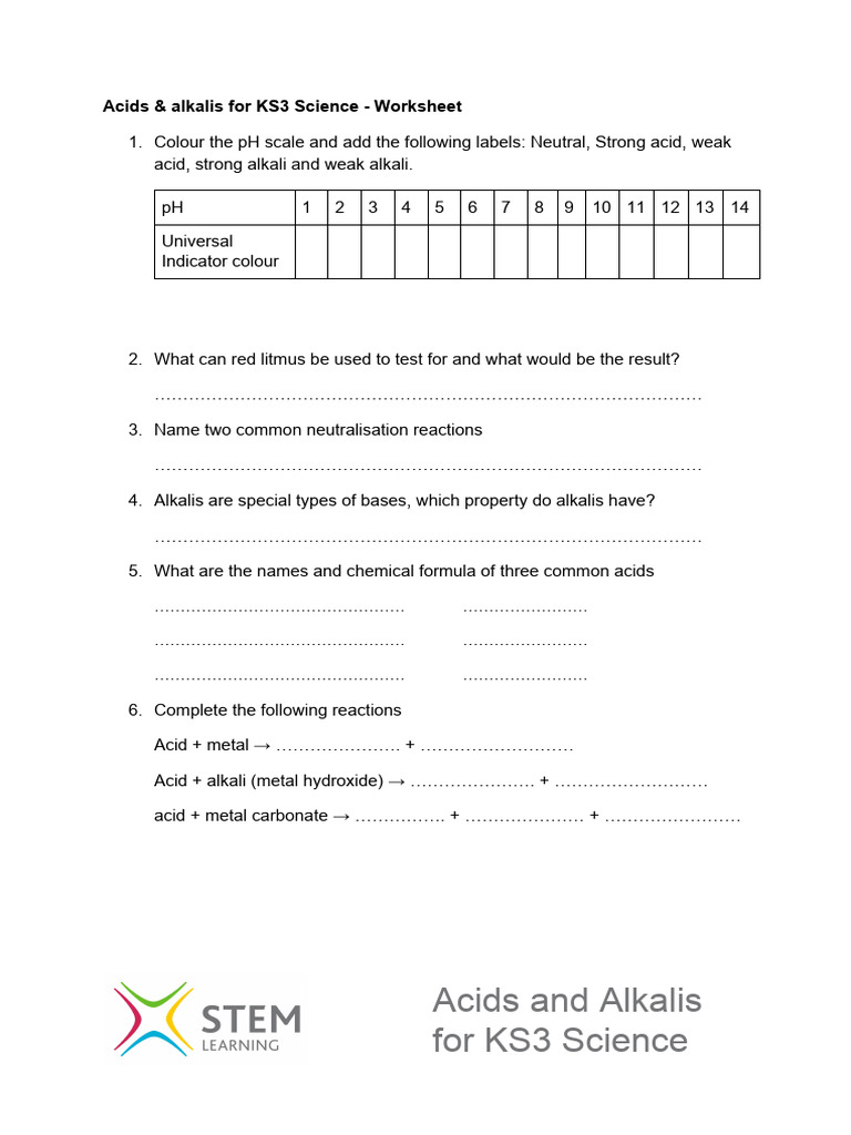 Worksheet Acids Alkalis ks3 | PDF | Science & Mathematics
