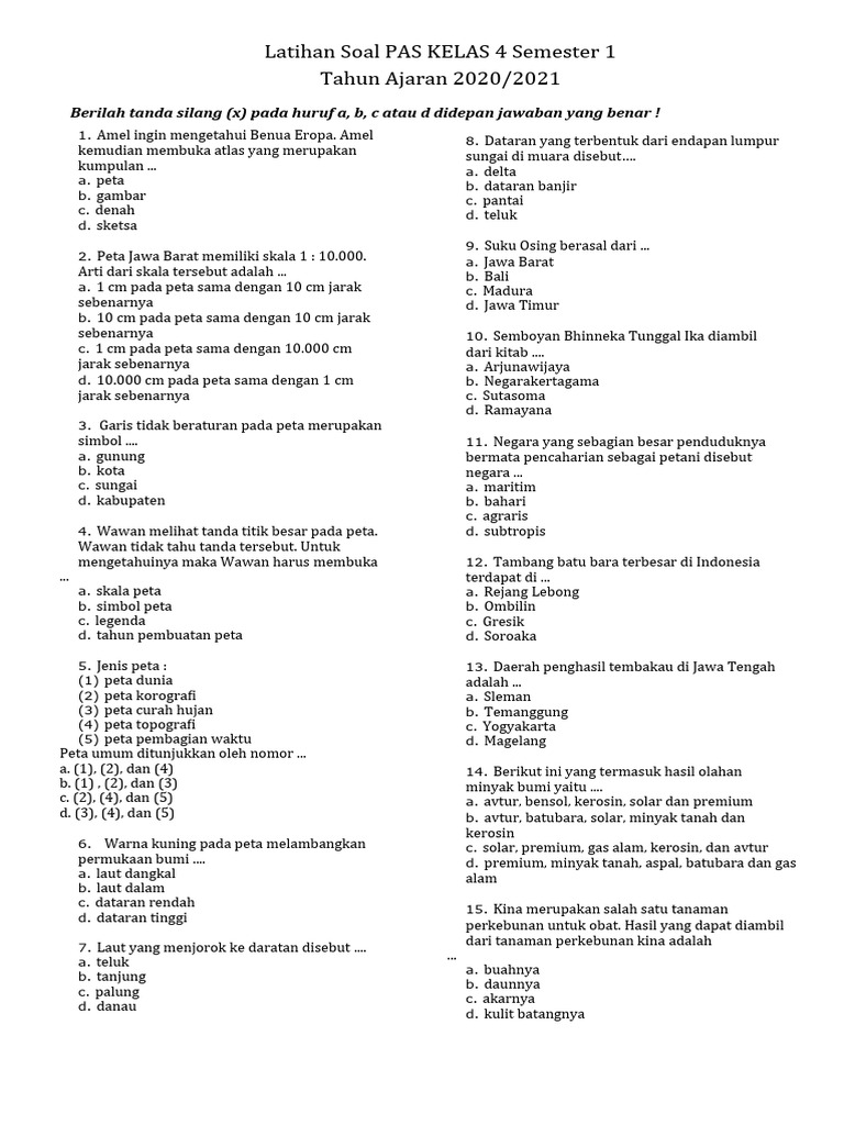 Latsol Uas Ips Kelas IV Semester 1 | PDF