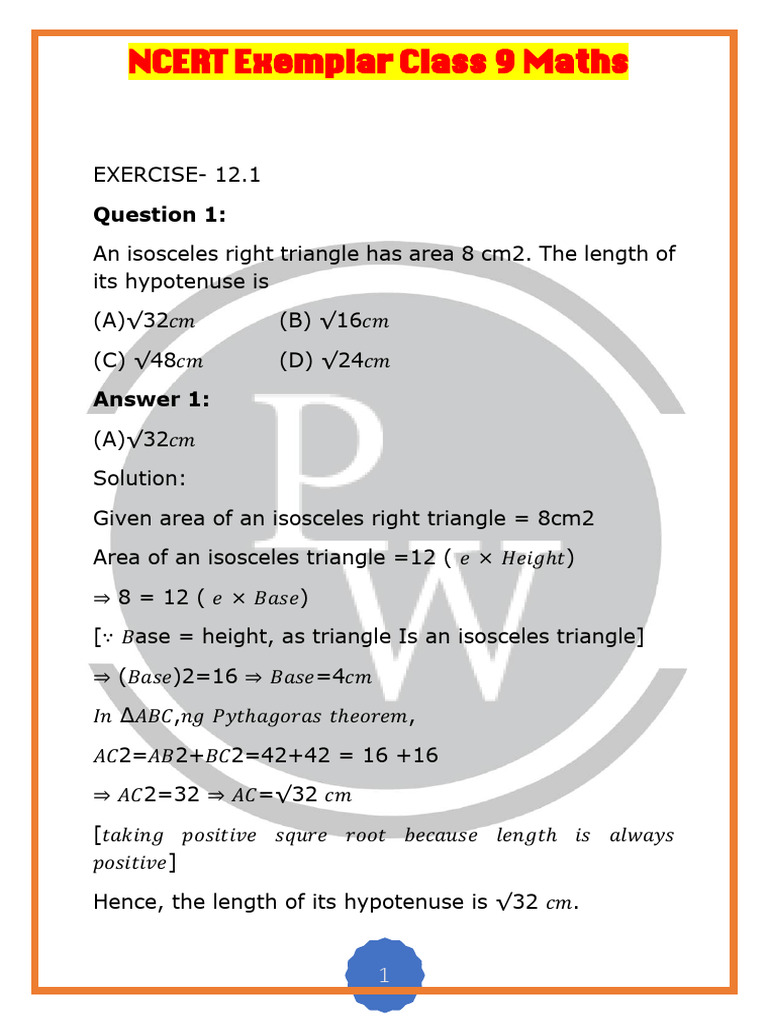 NCERT Exemplar Class 9 Maths | PDF | Area | Rectangle