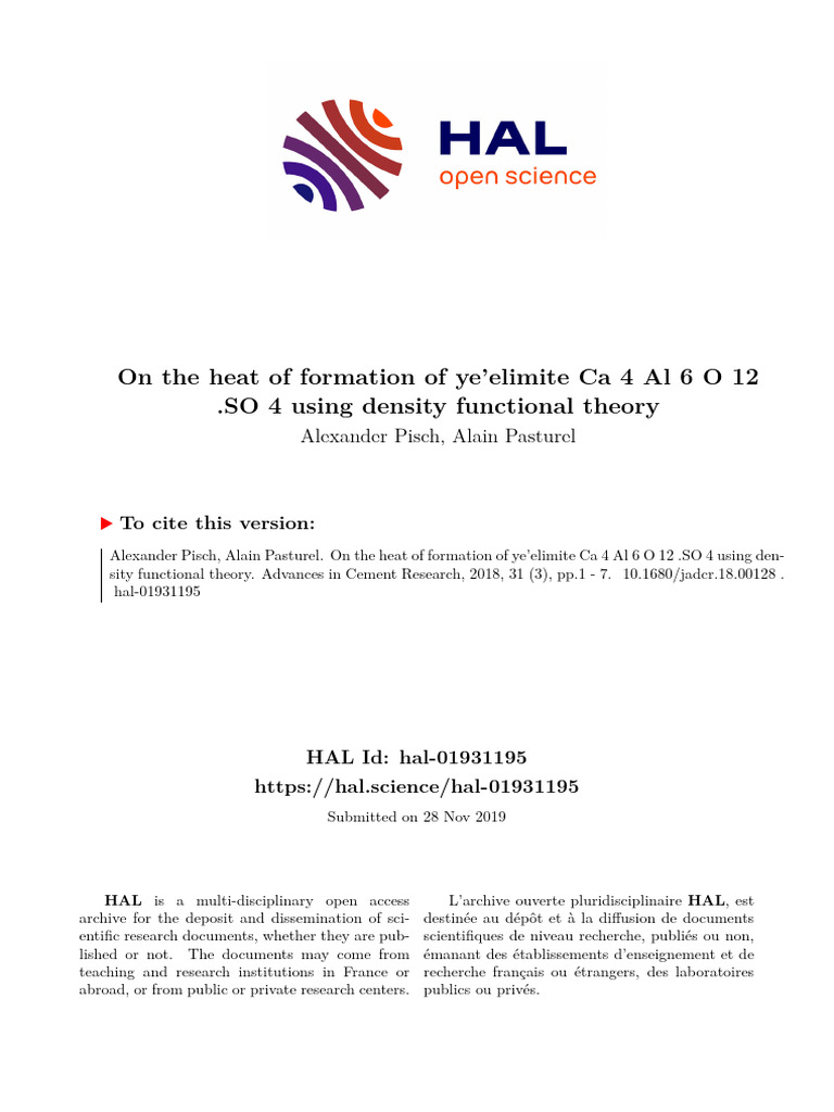 Ye'elimite Heat of Formation via DFT | PDF | Density Functional Theory ...